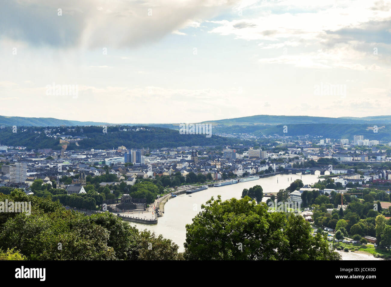 above view of Deutsches Eck (German Corner) at the confluence of ...