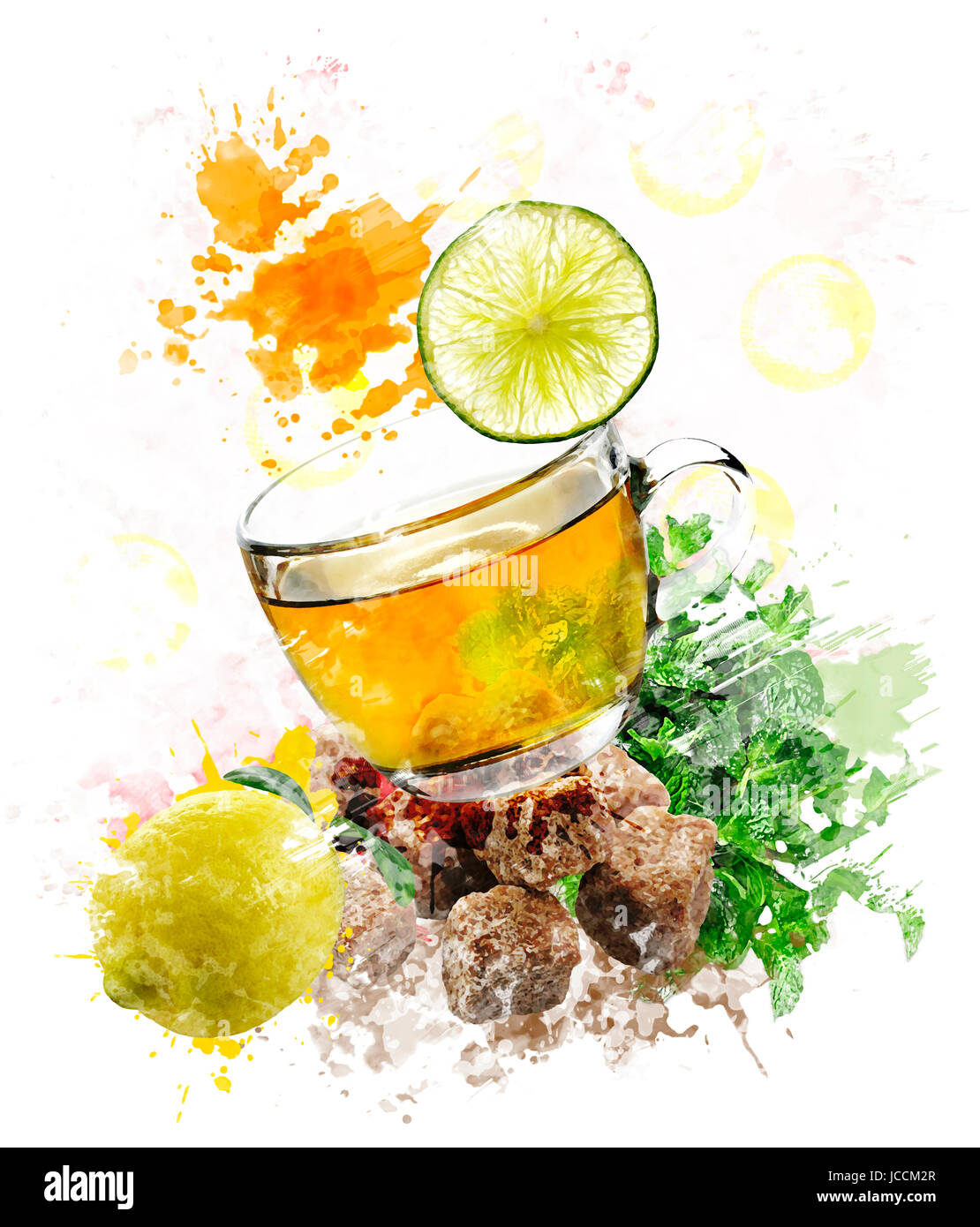 Watercolor Digital Painting Of Green Tea Stock Photo - Alamy