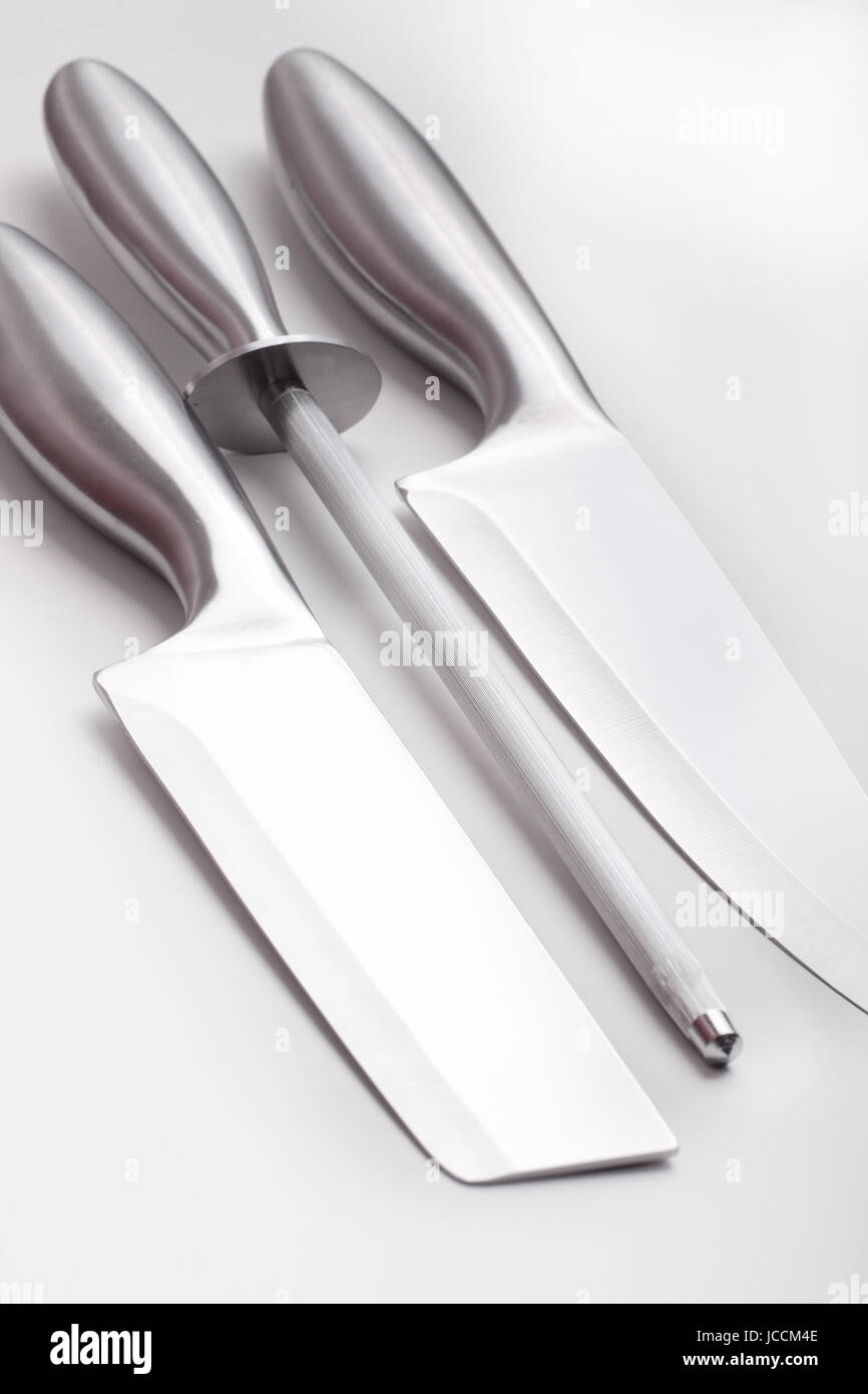 sharp kitchen instruments represented by metallic knives Stock Photo ...