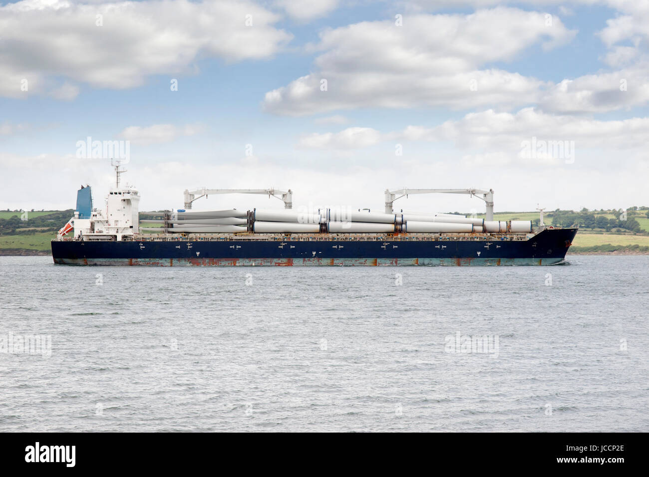 cargo ship with windmill parts on its journey through Youghal harbour ...