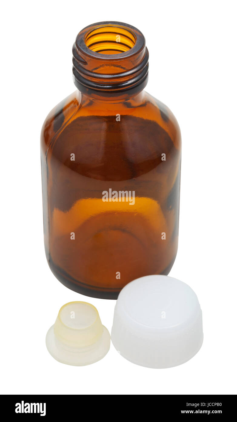 empty amber glass pharmacy bottle isolated on white background Stock ...