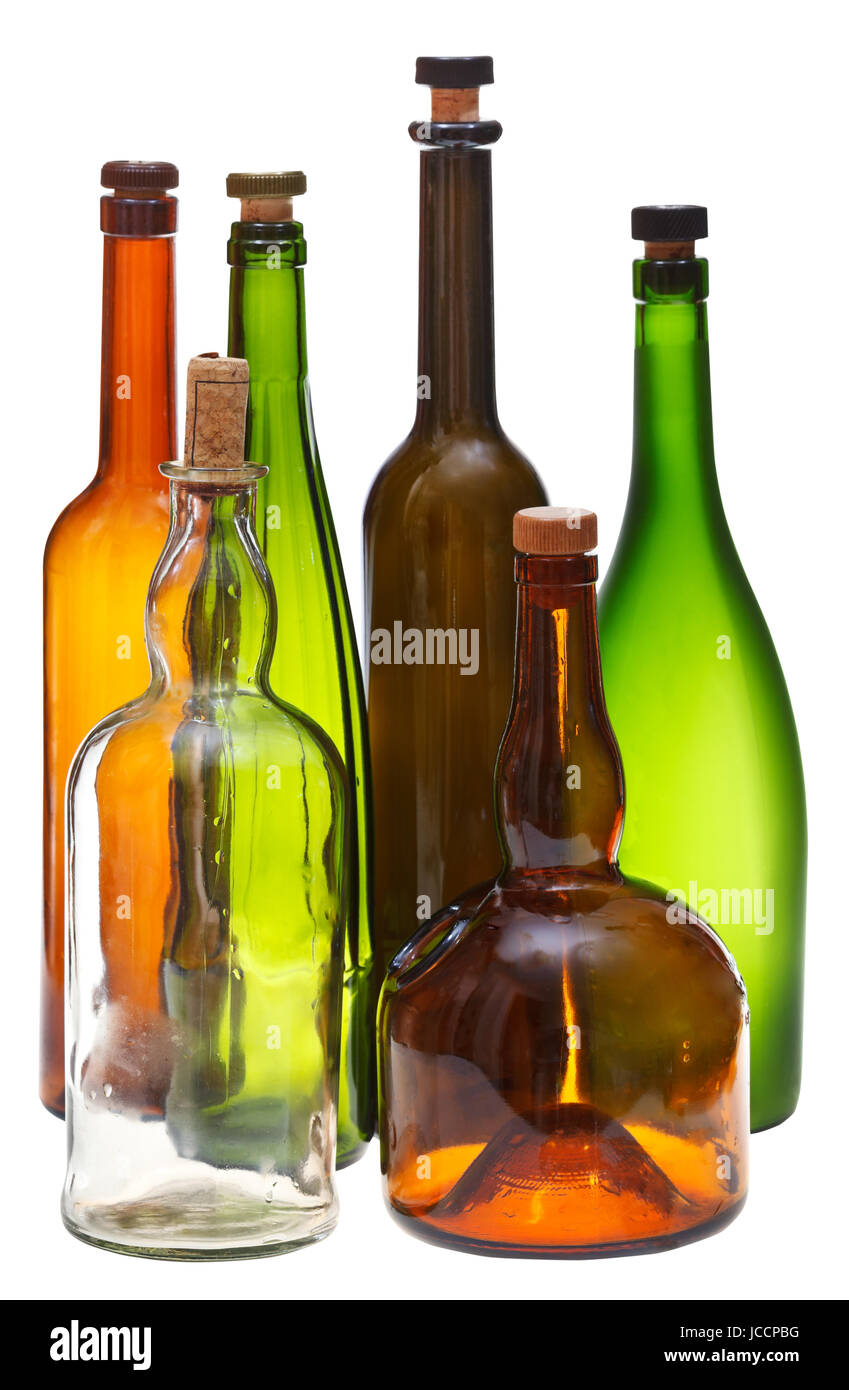 Empty colored glass wine bottles Cut Out Stock Images & Pictures - Alamy