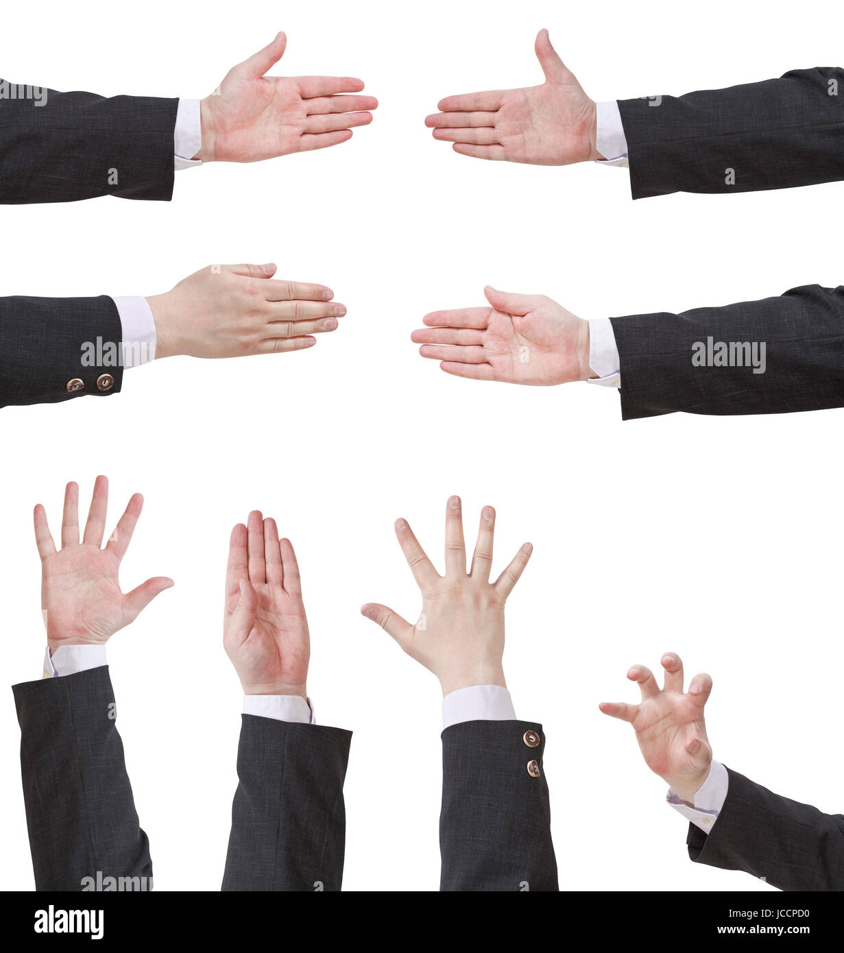 set of palms with five fingers - hand gesture isolated on white ...