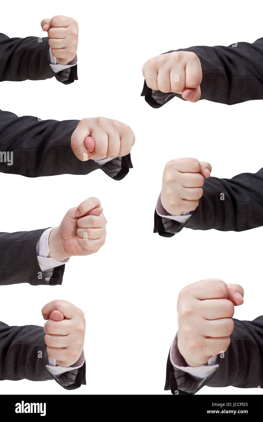 set of hand gesture with clenched fingers isolated on white background ...