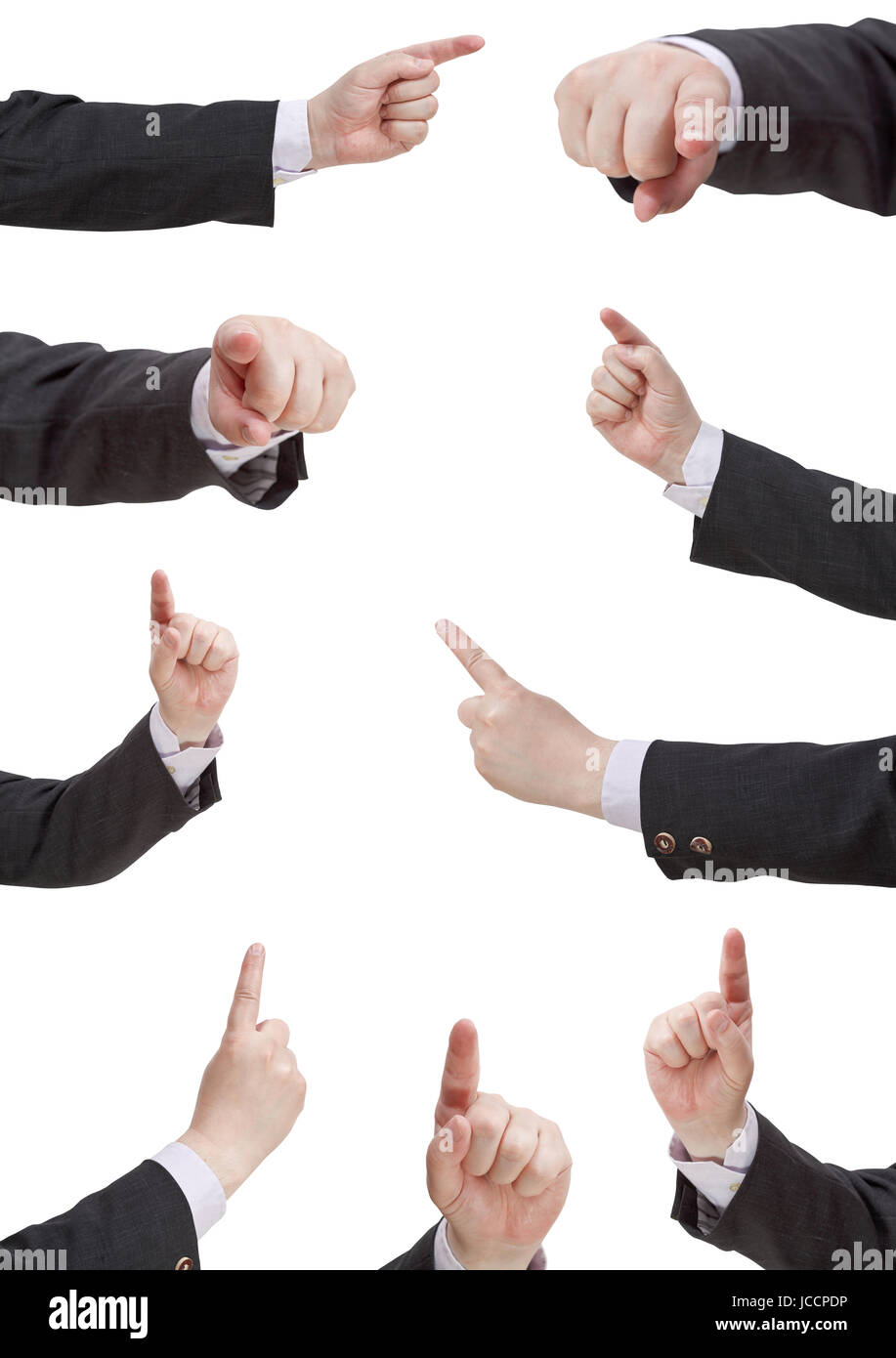 set of businessman pressing forefinger - hand gesture isolated on white background Stock Photo ...