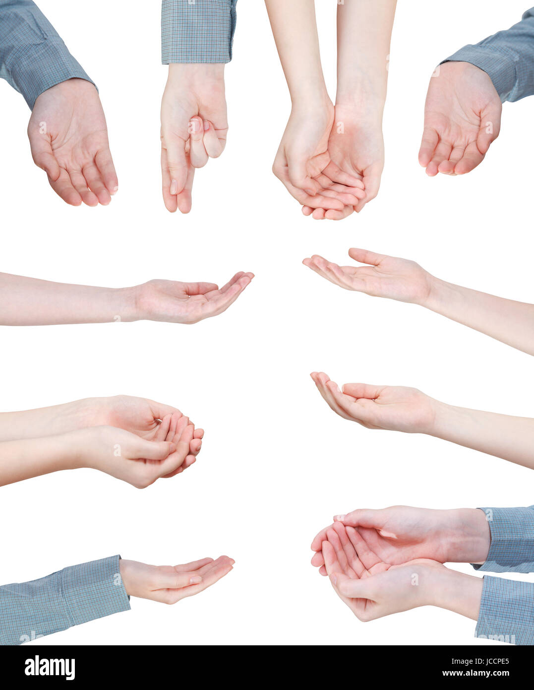 set of helping palms - hand gesture isolated on white background Stock ...