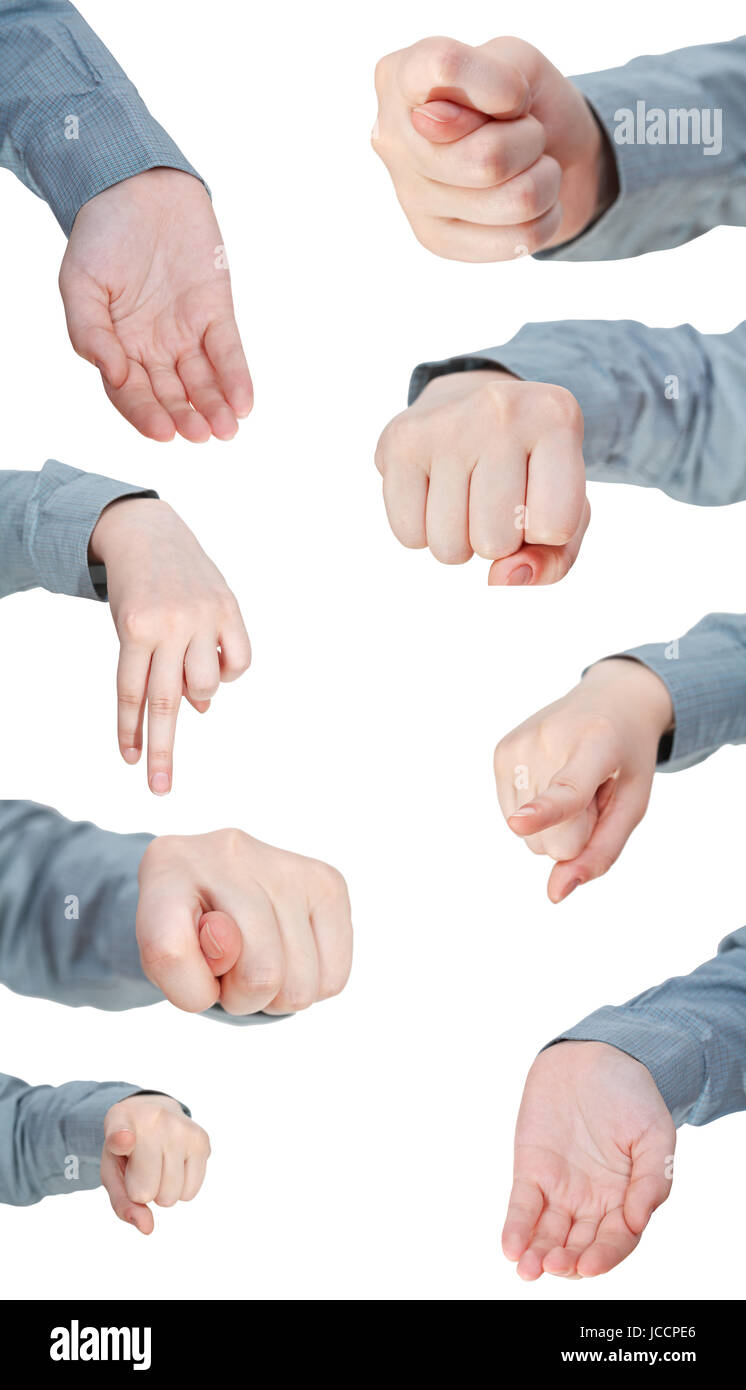 set of front view of female hand gesture isolated on white background ...