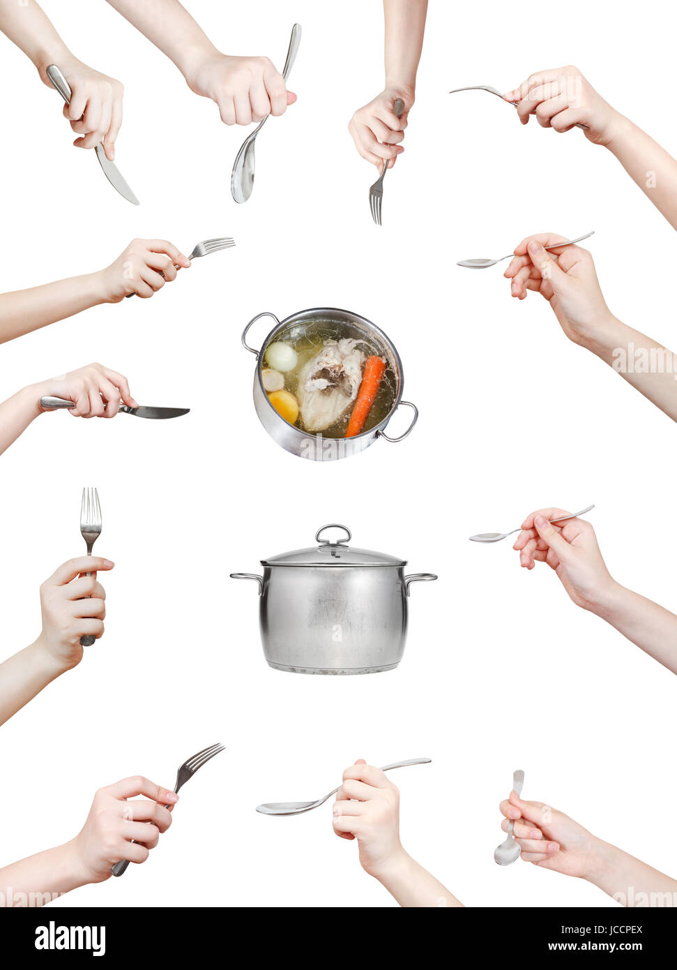 set of hand with kitchen utensil isolated on white background Stock ...