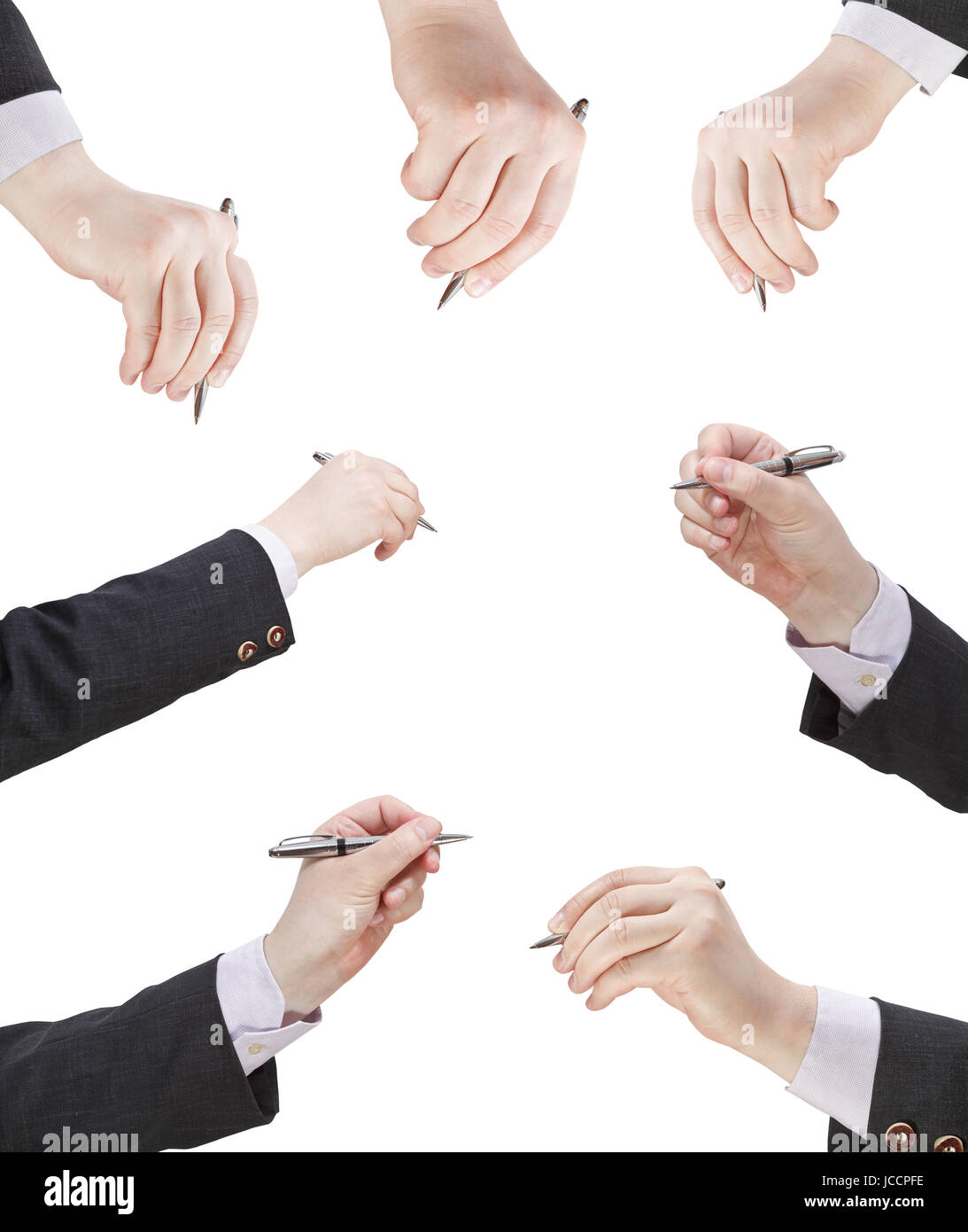 set of male hand with metal pen isolated on white background Stock ...