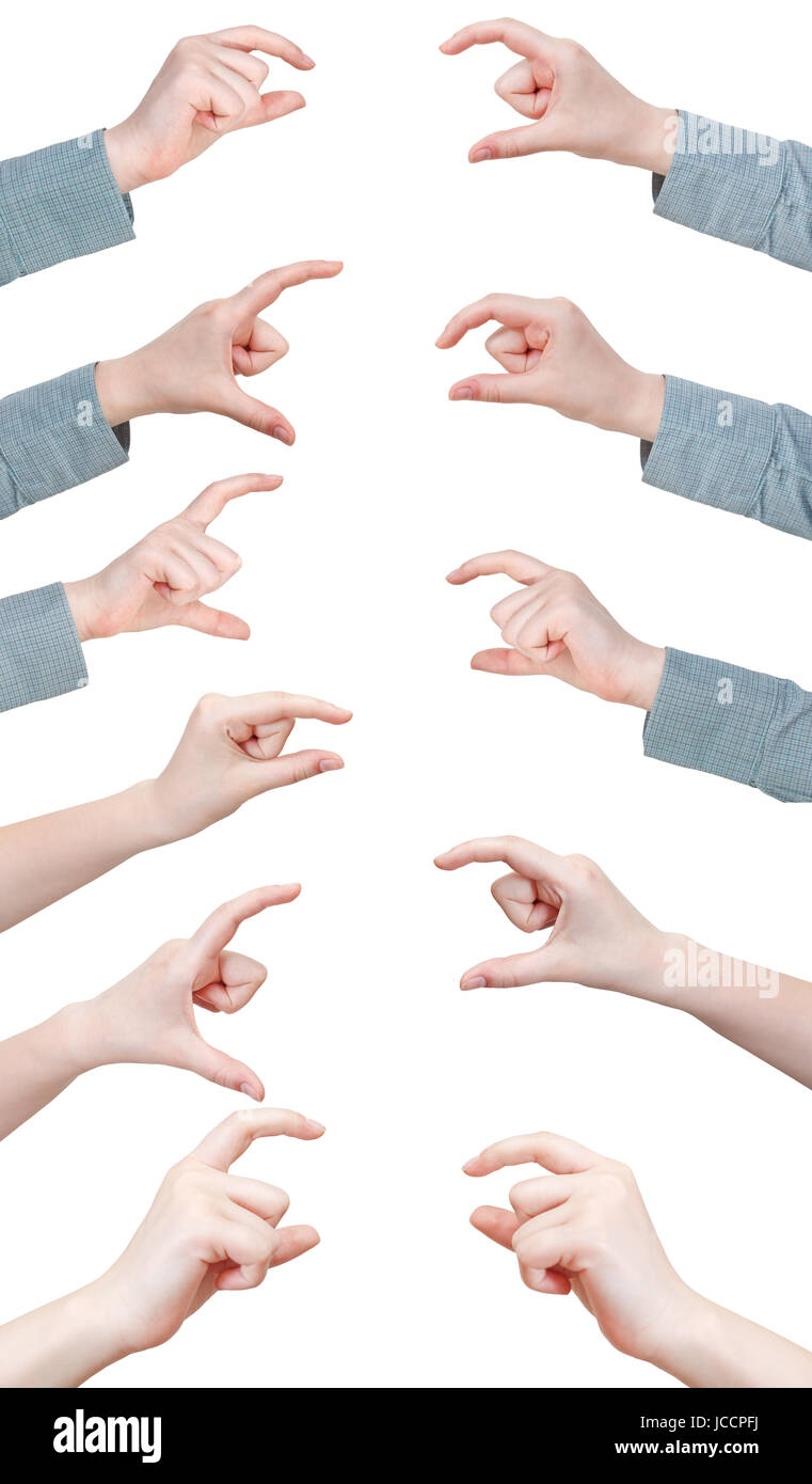set of female hands measuring sizes - hand gesture isolated on white ...