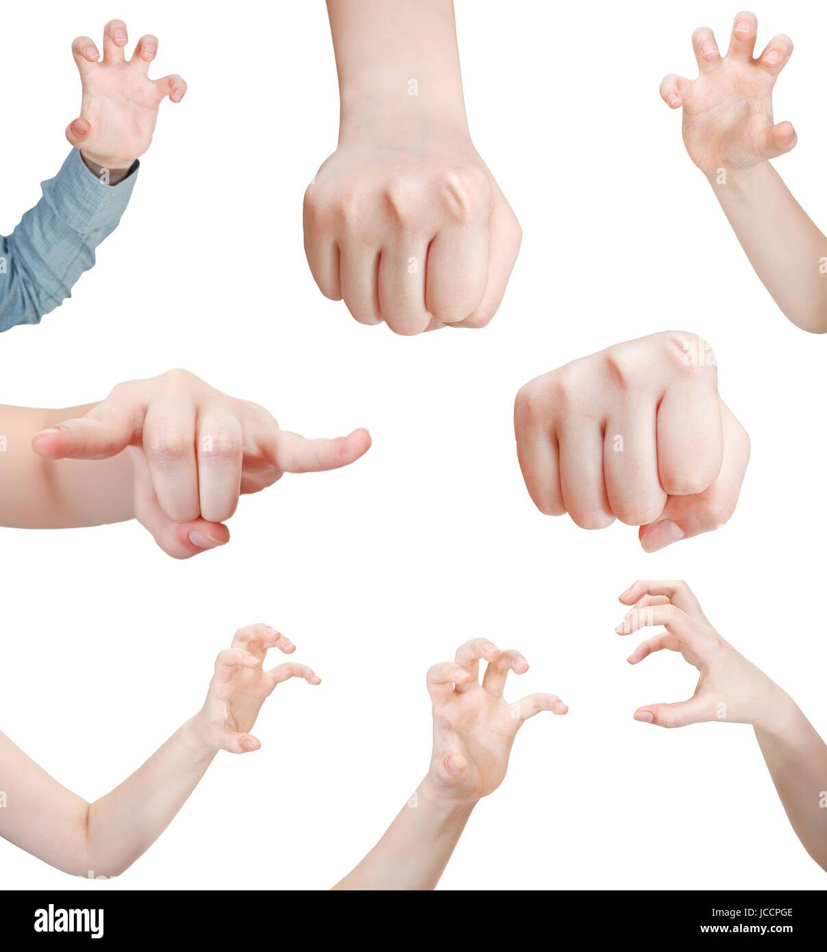 set of aggressive female hand gesture isolated on white background ...