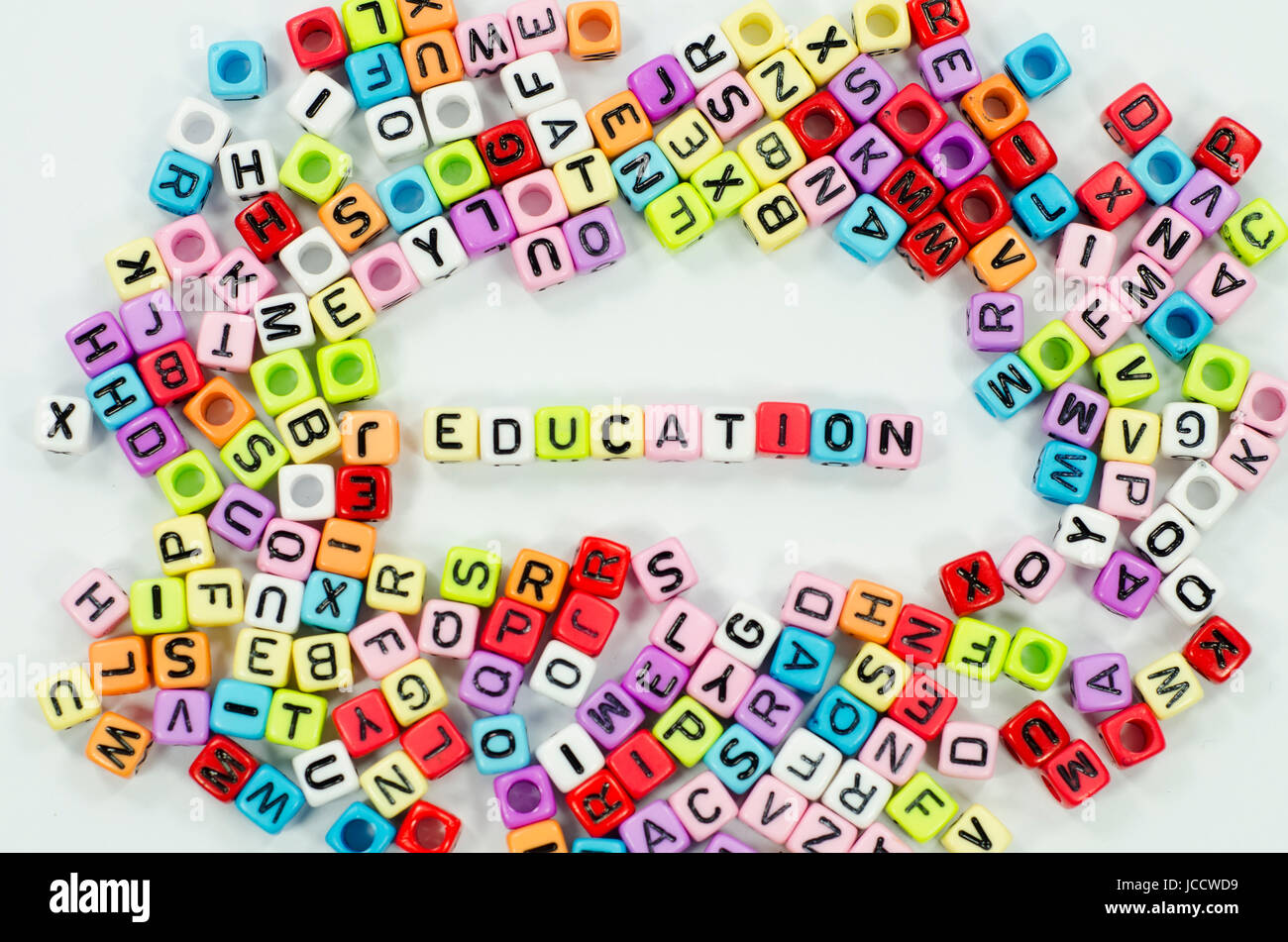 word education spell using colorful alphabets beads Stock Photo - Alamy
