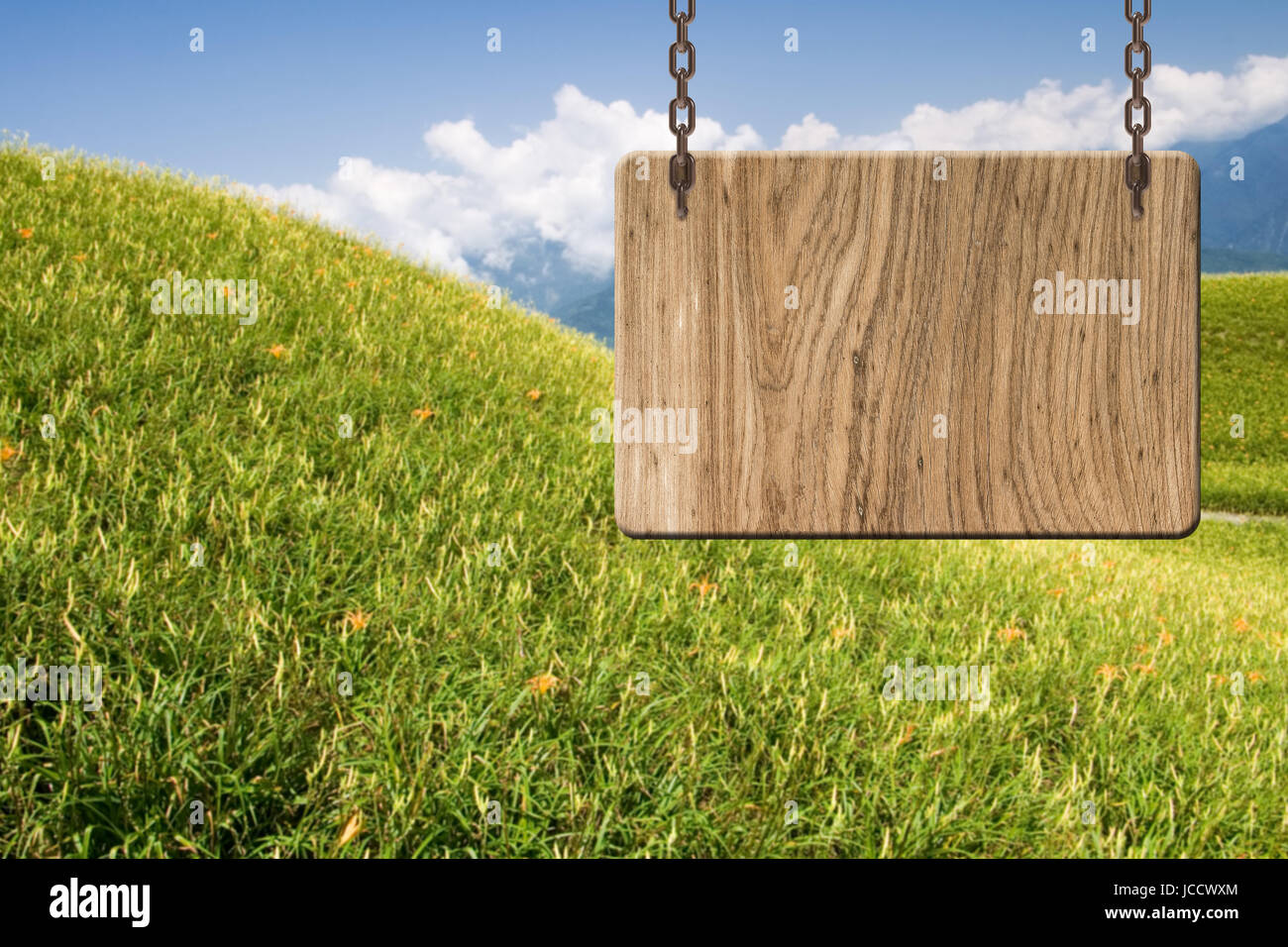 Blank wooden sign on field of farm. Concept of rural, idyllic ...