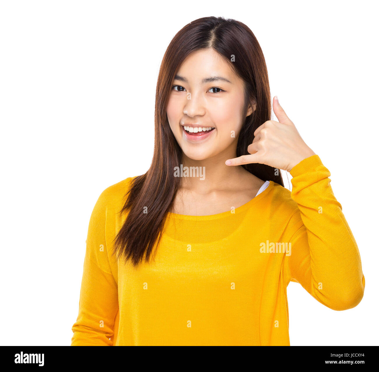 Woman call me sign Stock Photo - Alamy
