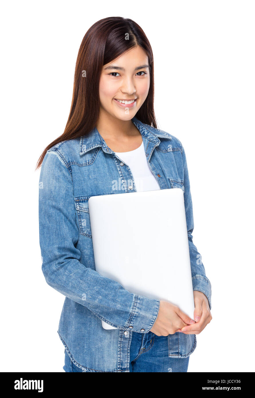 Young woman with laptop computer Stock Photo - Alamy