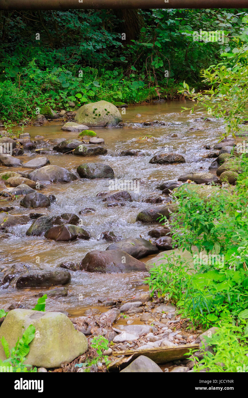 River stream flowing over rock formations in the mountains Stock Photo ...