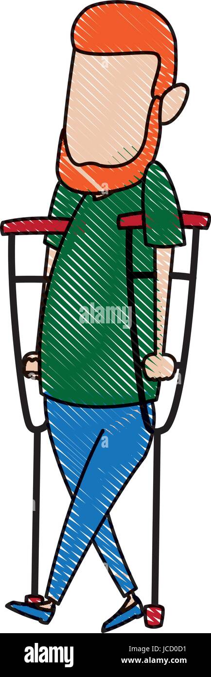 cartoon man disability walking on crutches Stock Vector Image & Art - Alamy