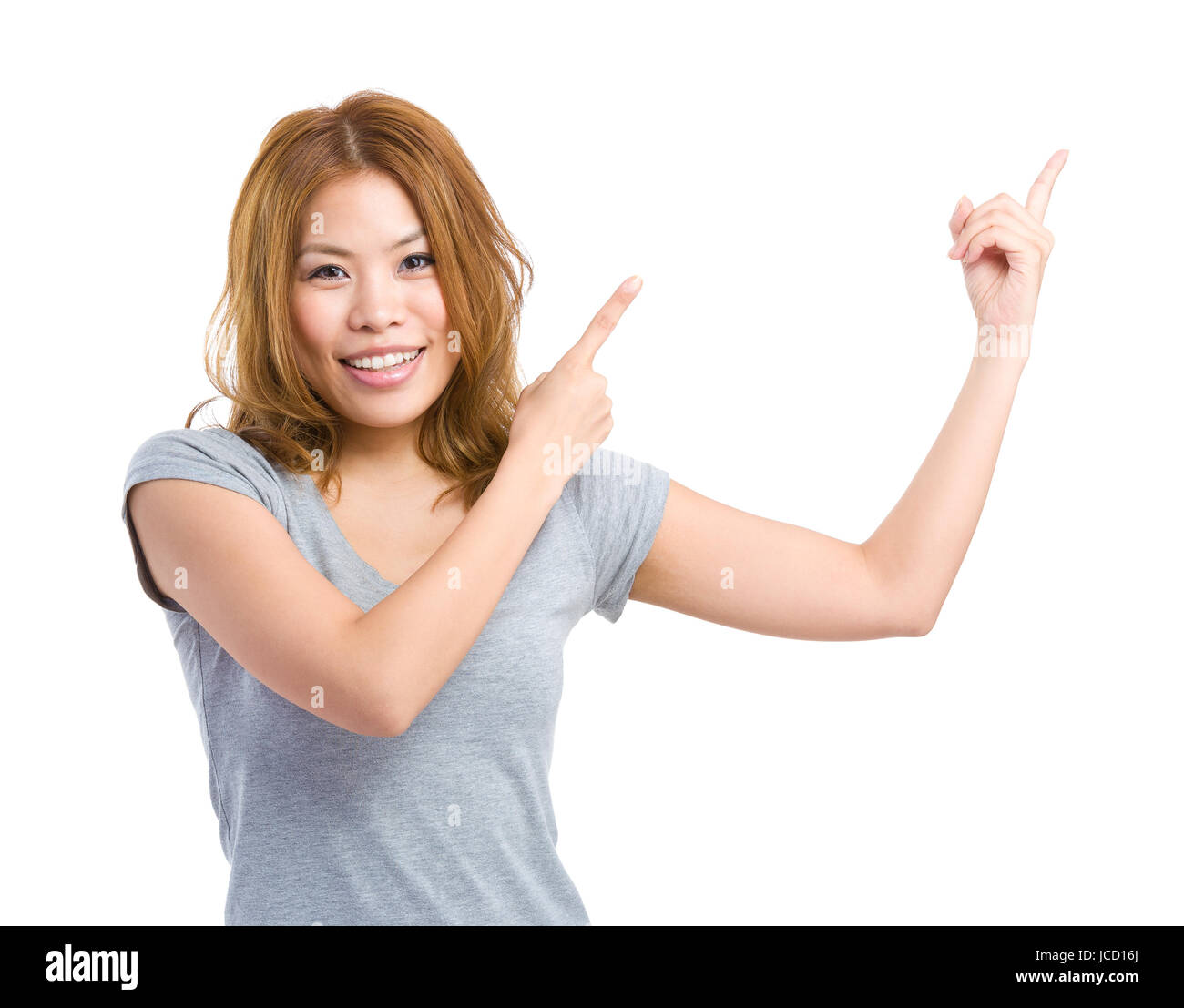 Asian woman with finger up Stock Photo - Alamy