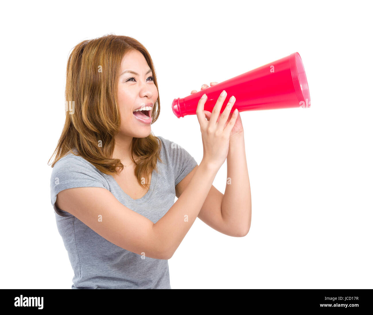 Woman yell with megaphone Stock Photo - Alamy