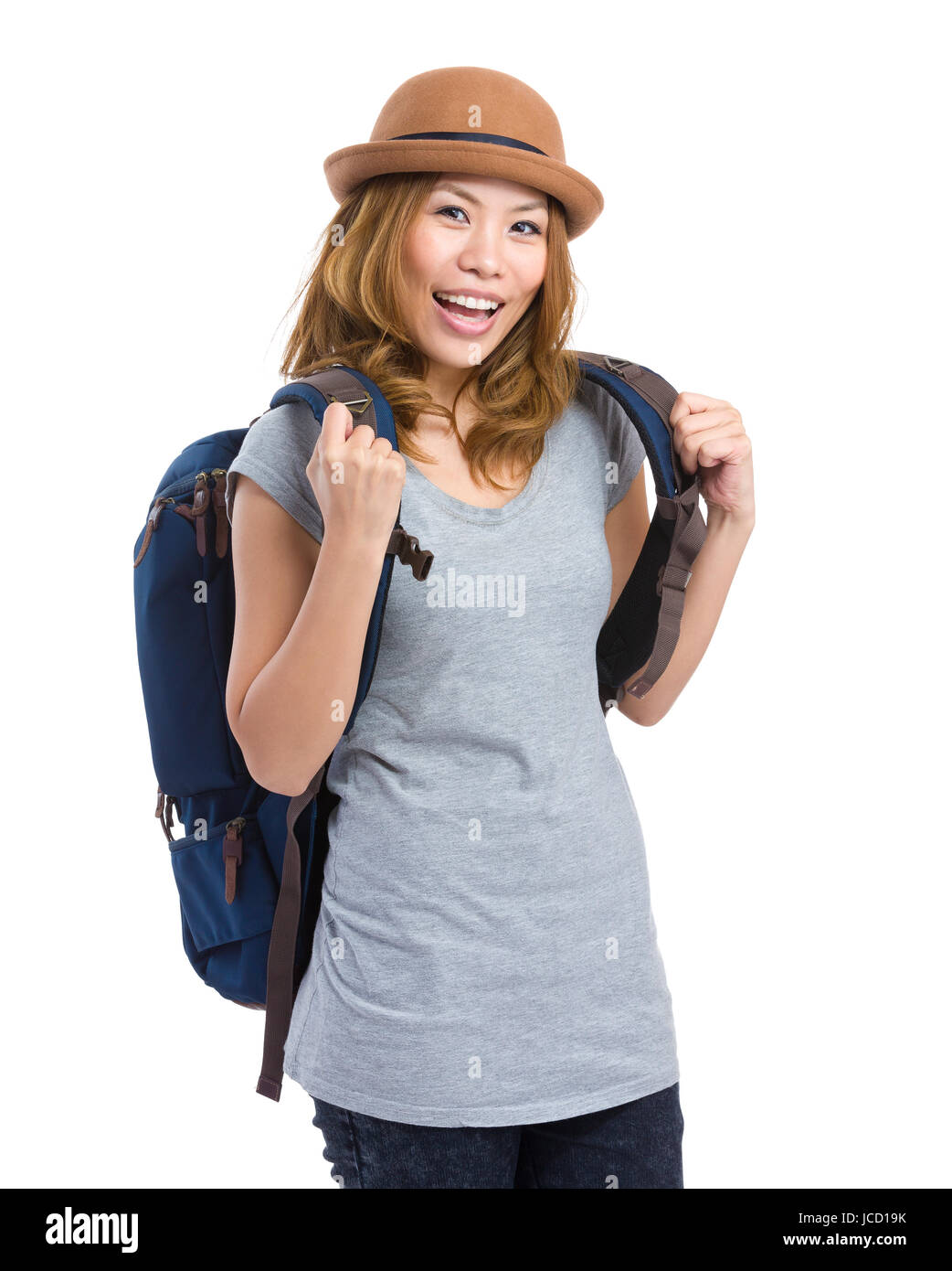 Young woman with backpack Stock Photo - Alamy