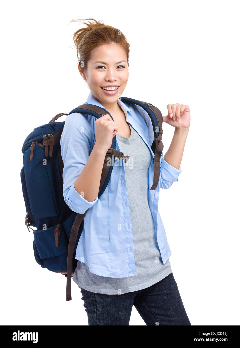 Girl with backpack Stock Photo - Alamy