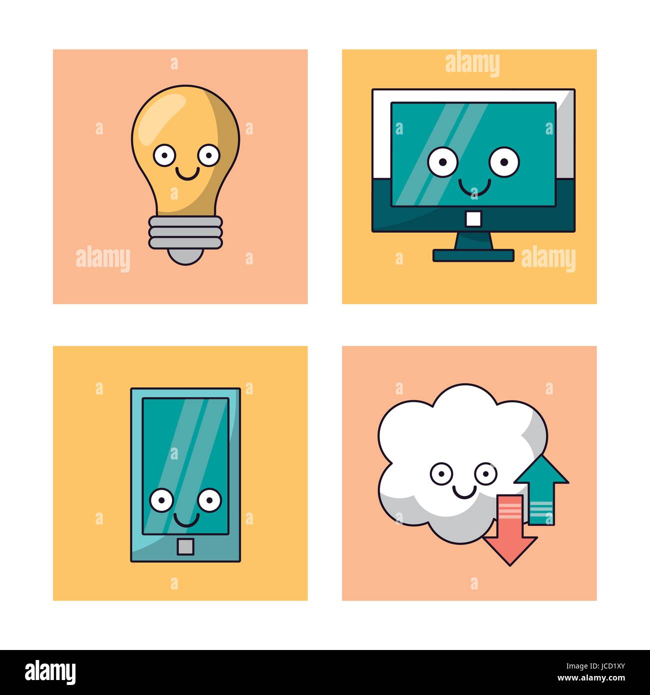 white background with set of frames with tech icons animated Stock ...