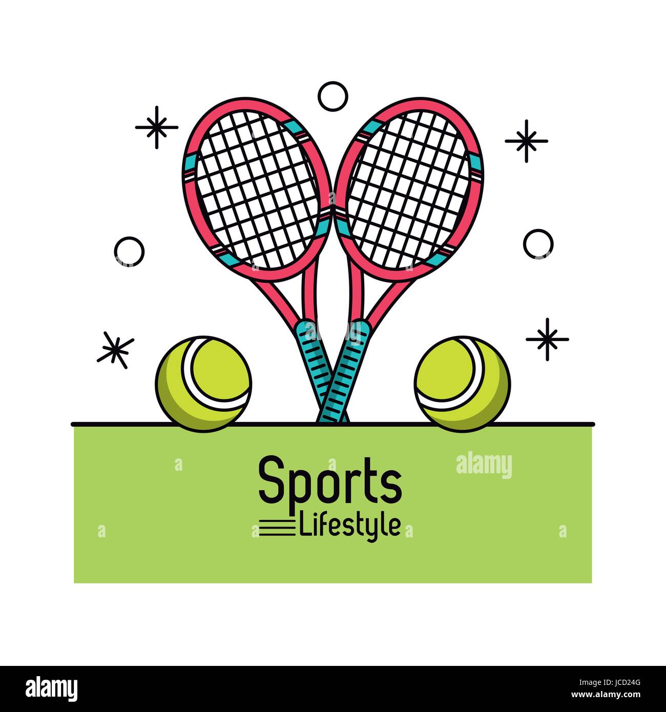 colorful poster of sports lifestyle with tennis rackets and balls Stock ...