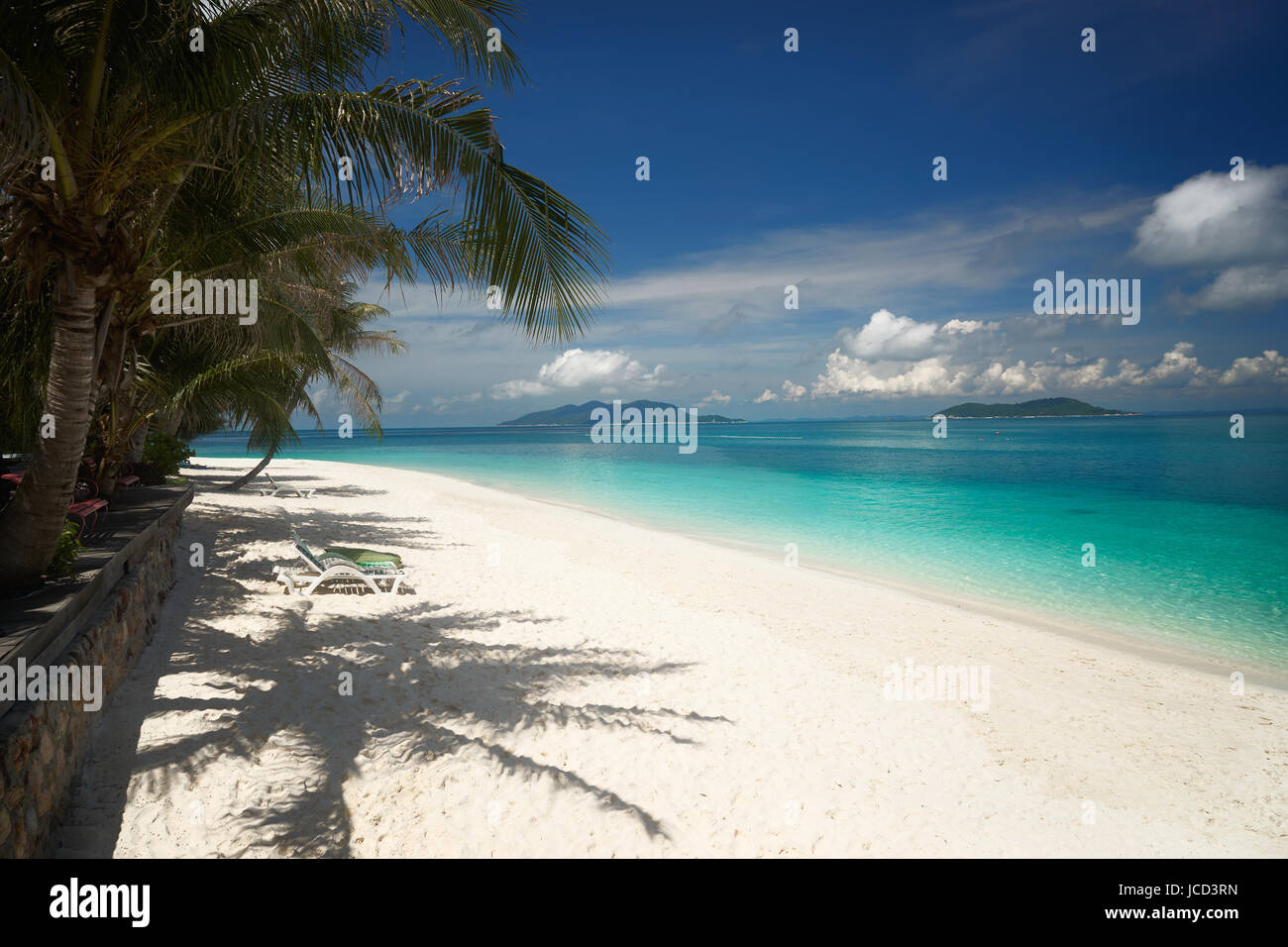 Beautiful tropical beach in Rawa island. White sandy beach seen from ...