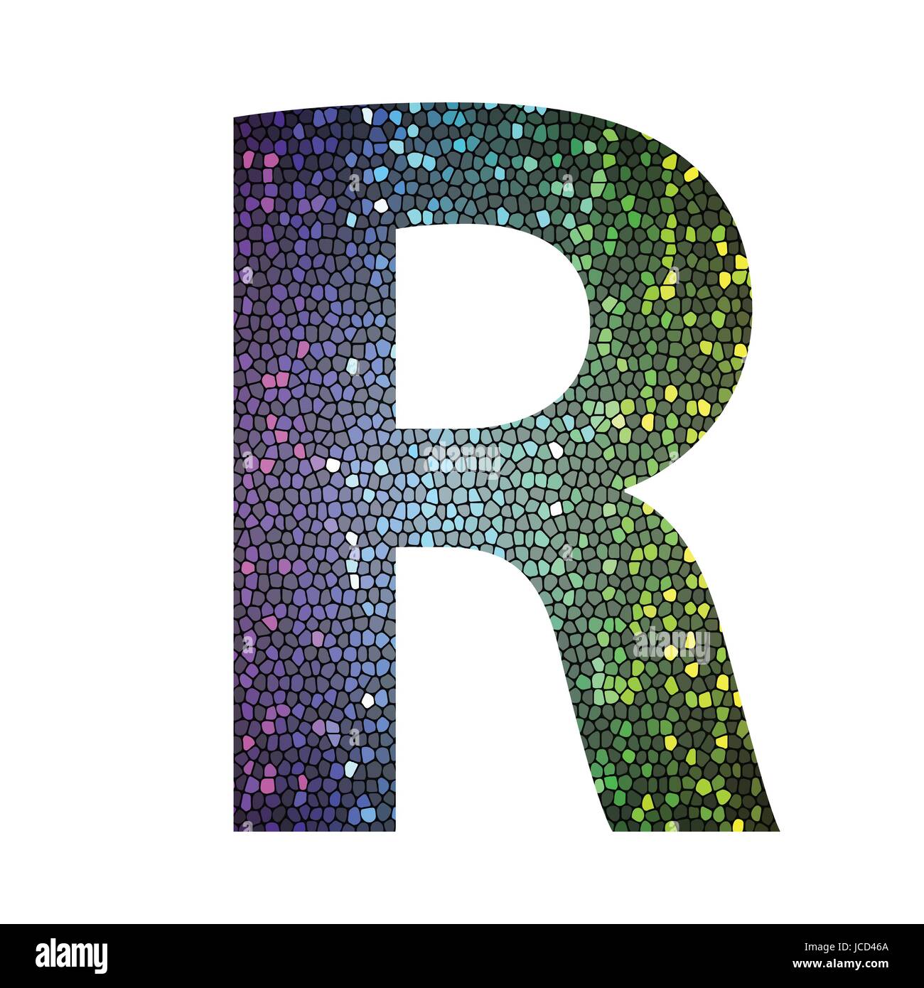 colorful illustration with letter R of different colors on a white ...