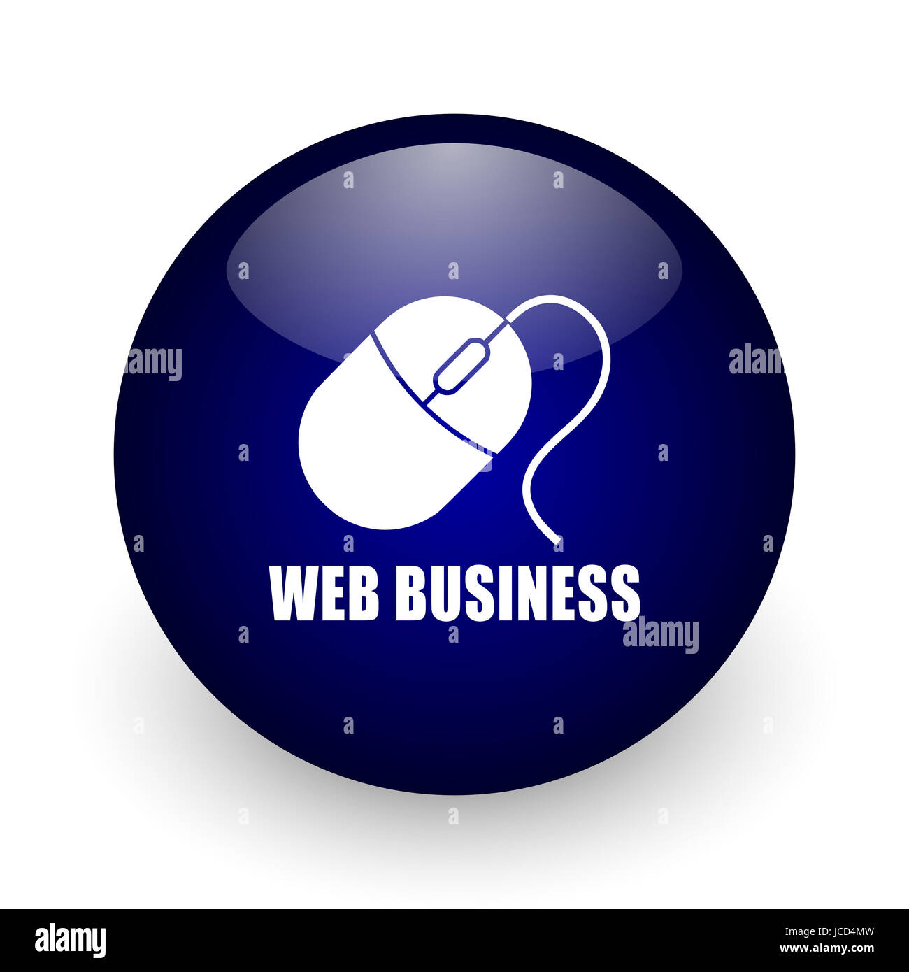 Web business blue glossy ball web icon on white background. Round 3d ...