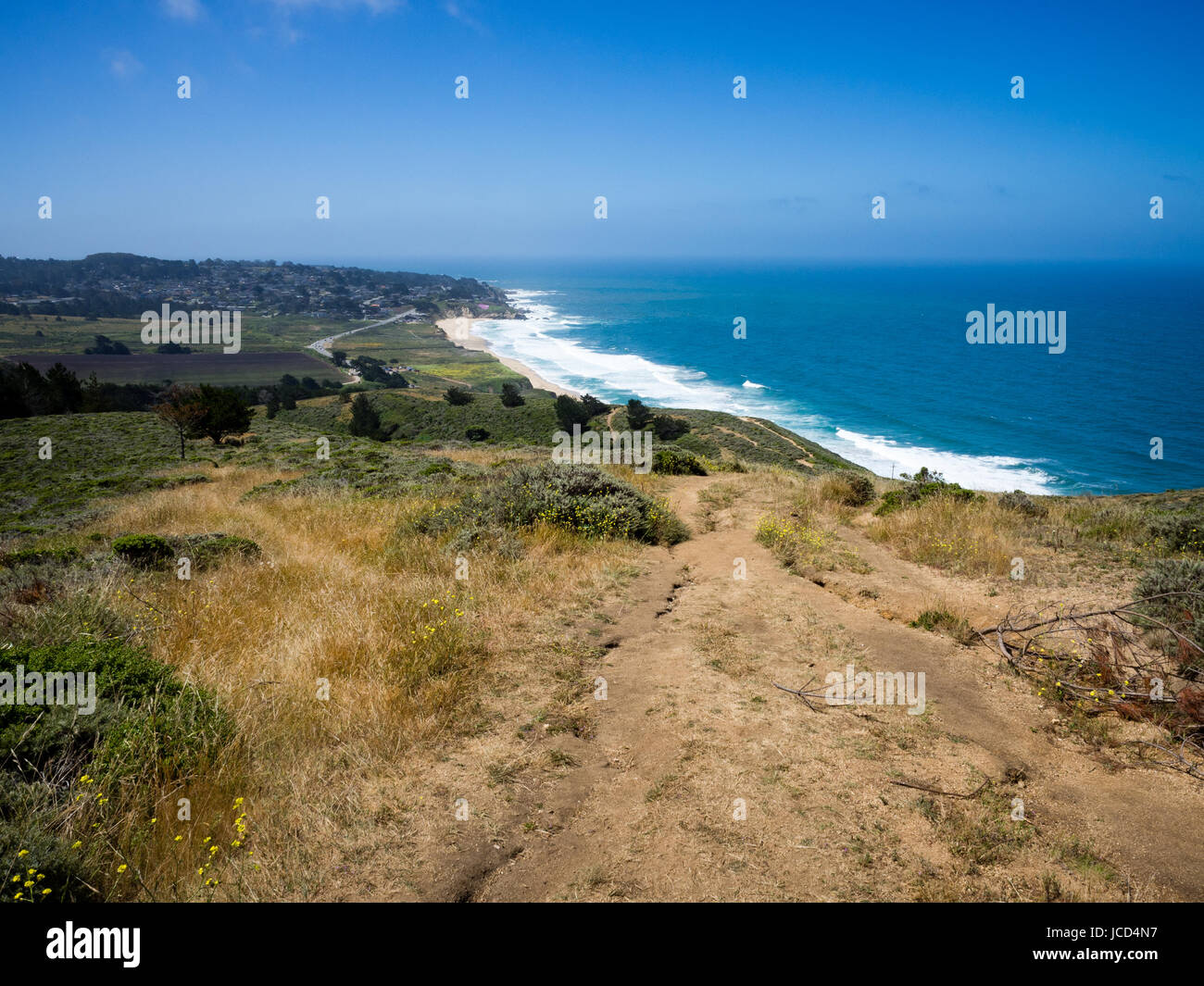 Montara, California and Montara State Beach as seen from trail to ...