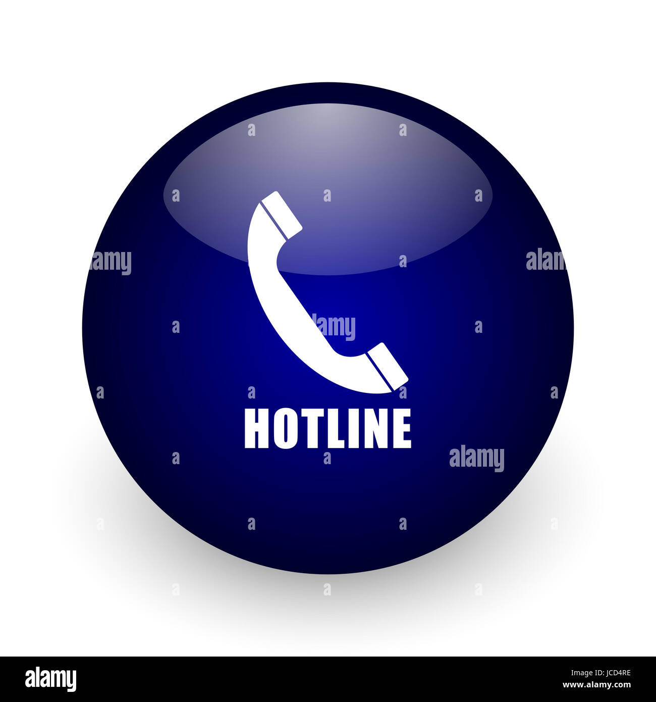 Hotline blue glossy ball web icon on white background. Round 3d render ...