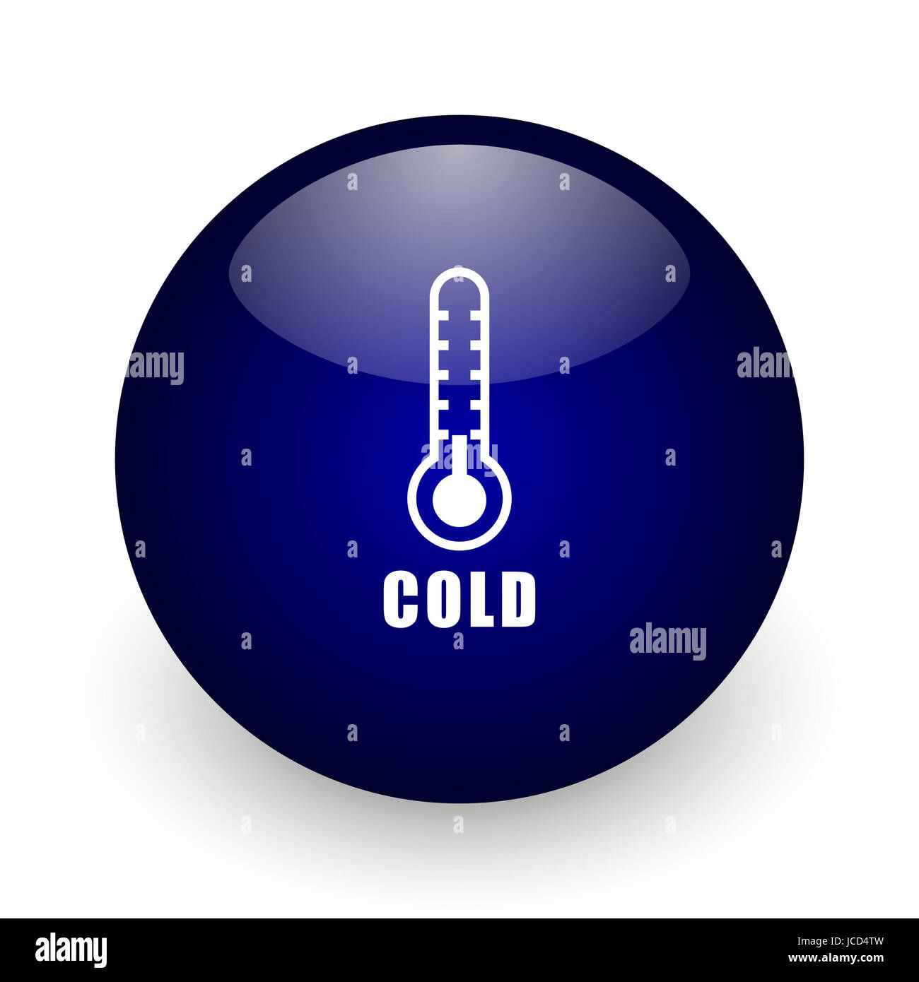 Cold thermometer blue glossy ball web icon on white background. Round ...
