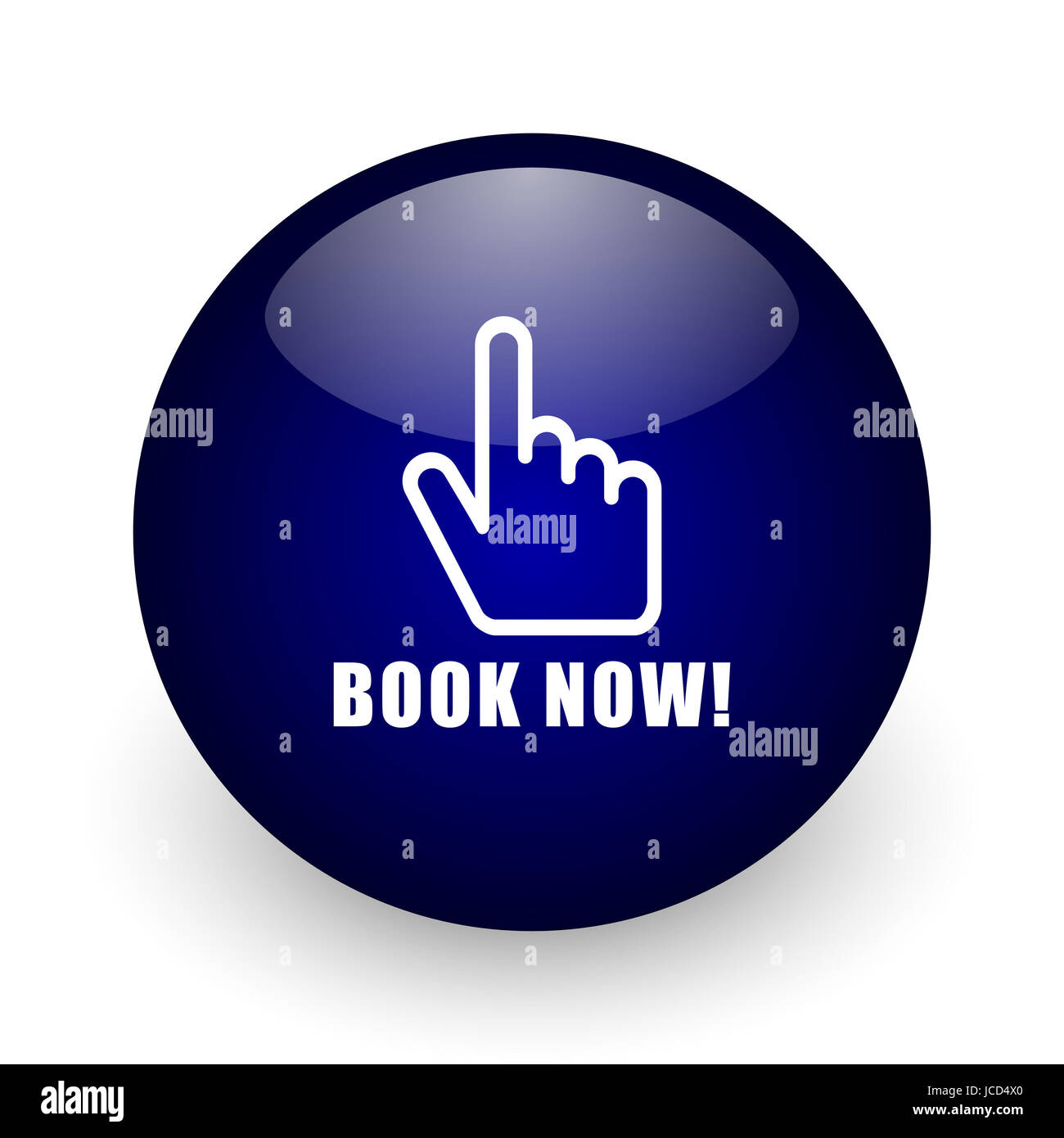 Book now blue glossy ball web icon on white background. Round 3d render ...