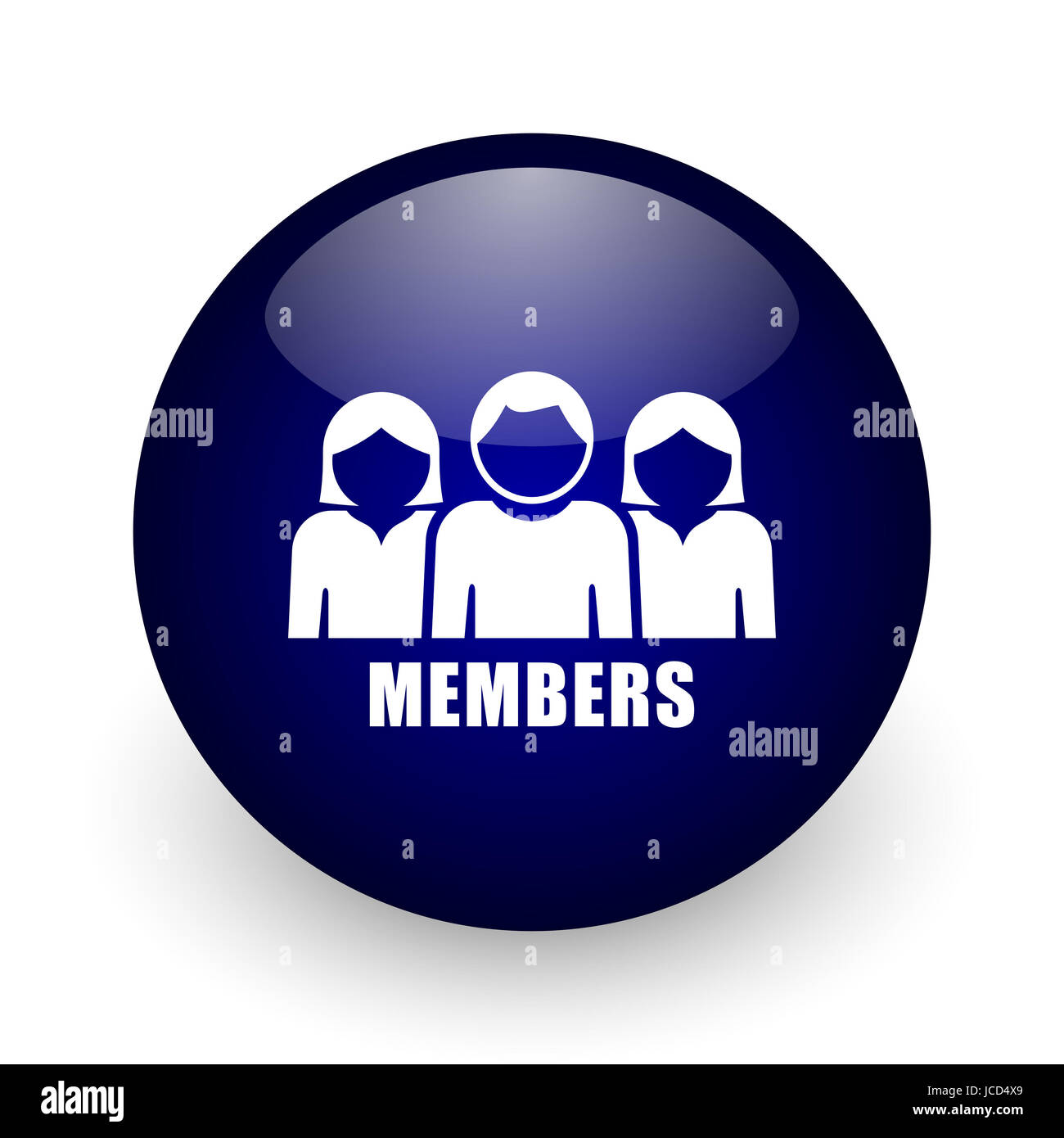 Members blue glossy ball web icon on white background. Round 3d render ...
