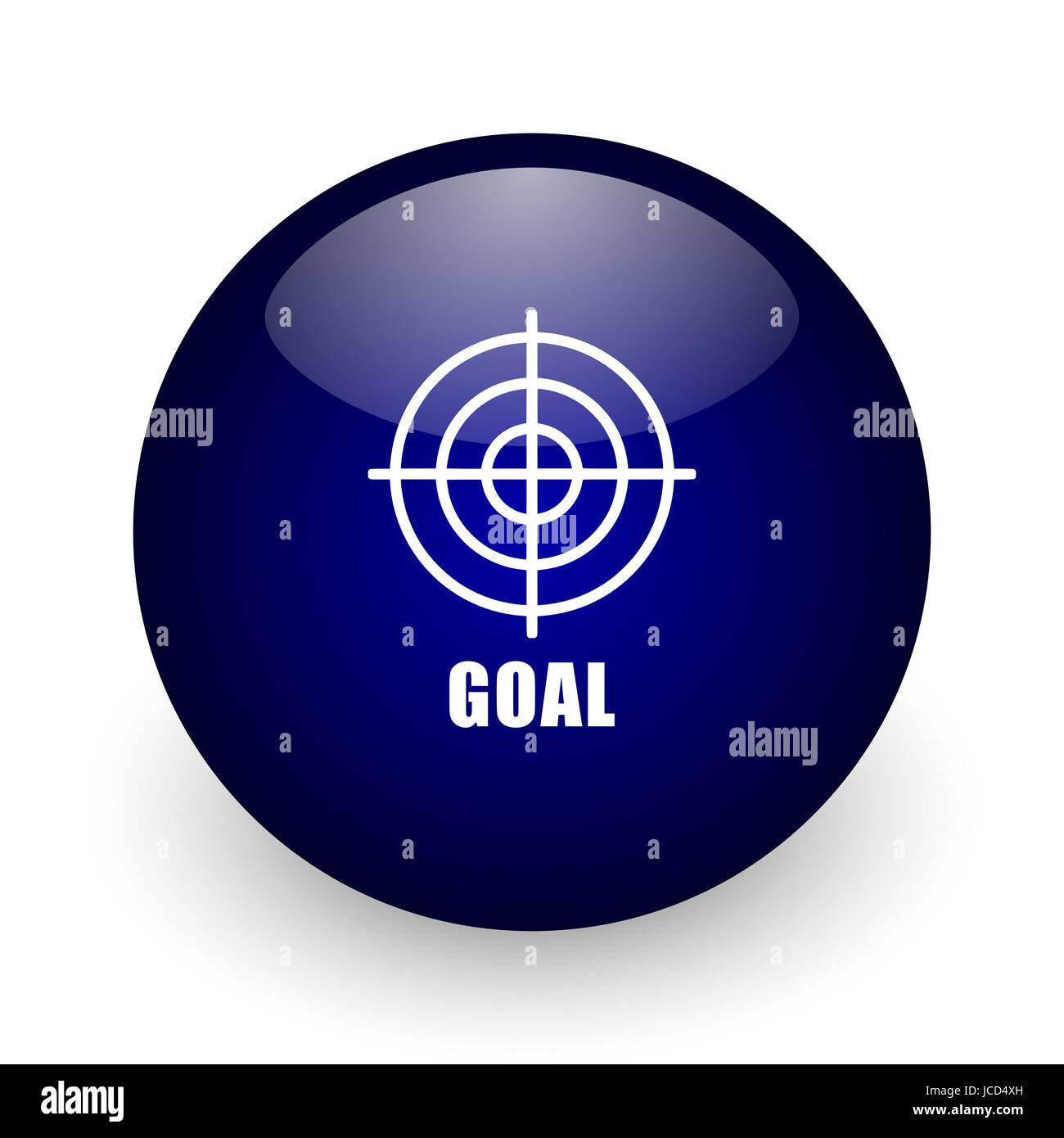 Goal blue glossy ball web icon on white background. Round 3d render ...