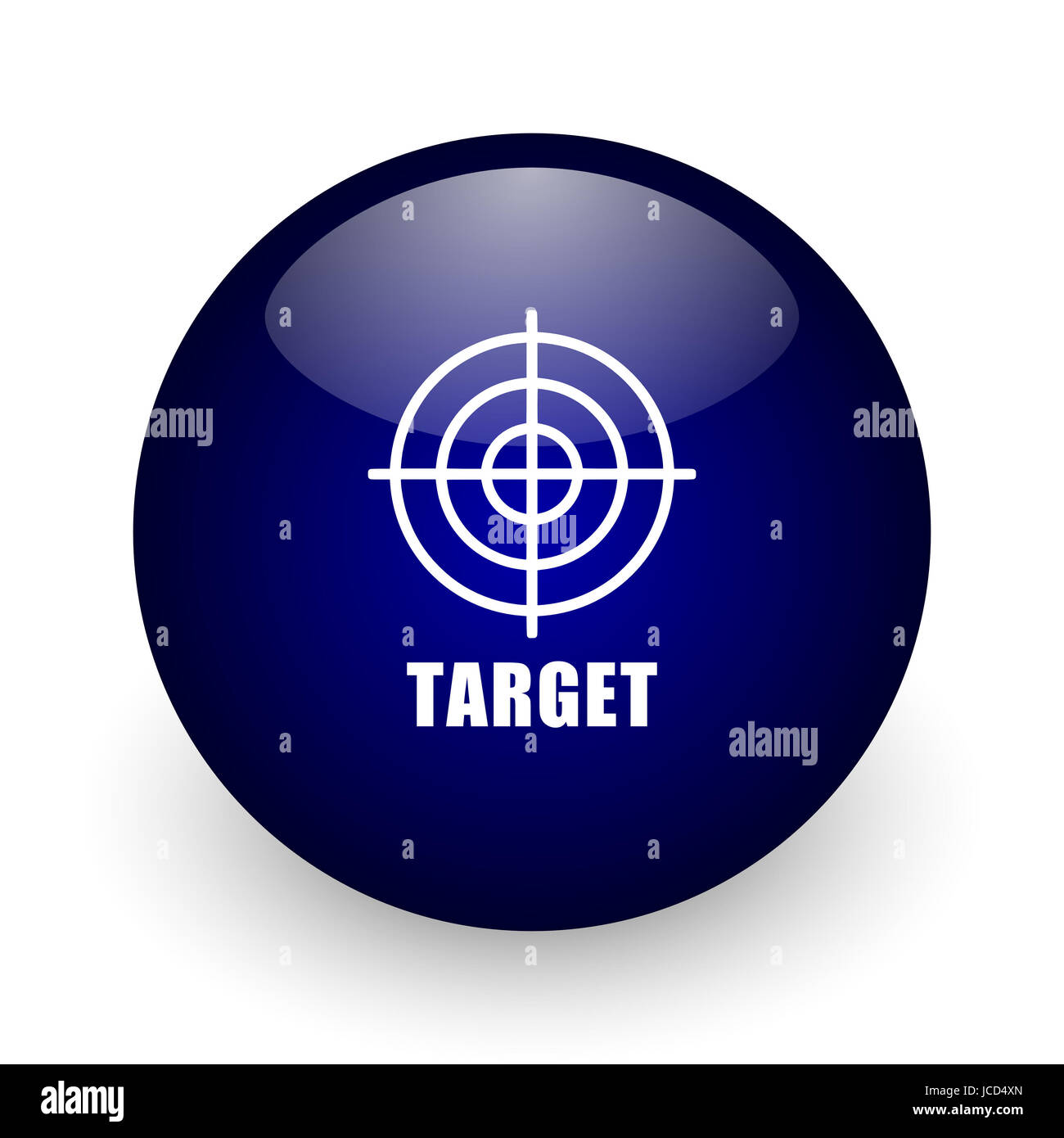 Target blue glossy ball web icon on white background. Round 3d render ...