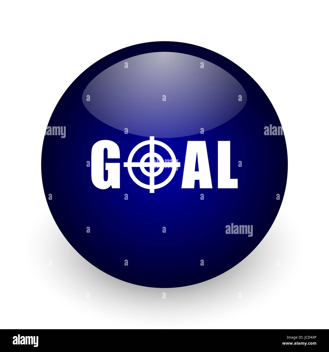 Goal blue glossy ball web icon on white background. Round 3d render ...
