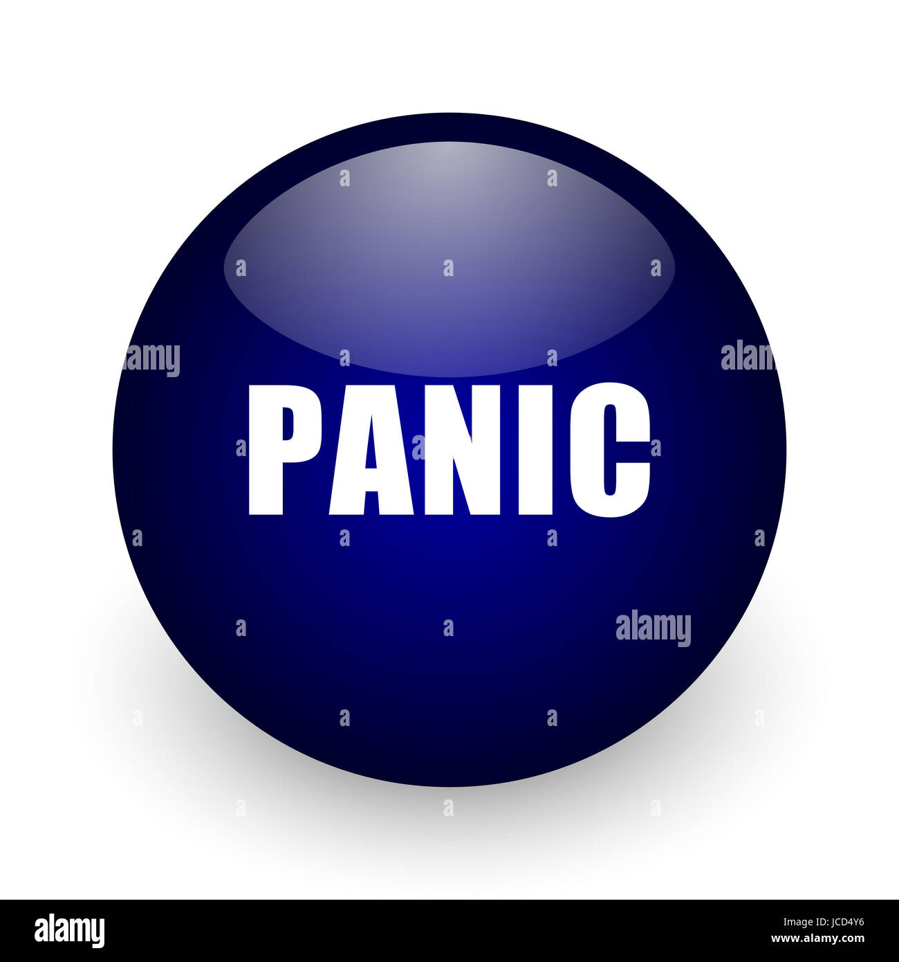 Panic blue glossy ball web icon on white background. Round 3d render ...