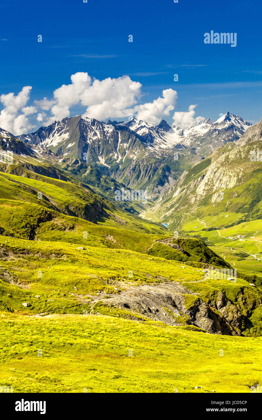Landscape with a valley, mountain range and hiking trail Stock Photo ...