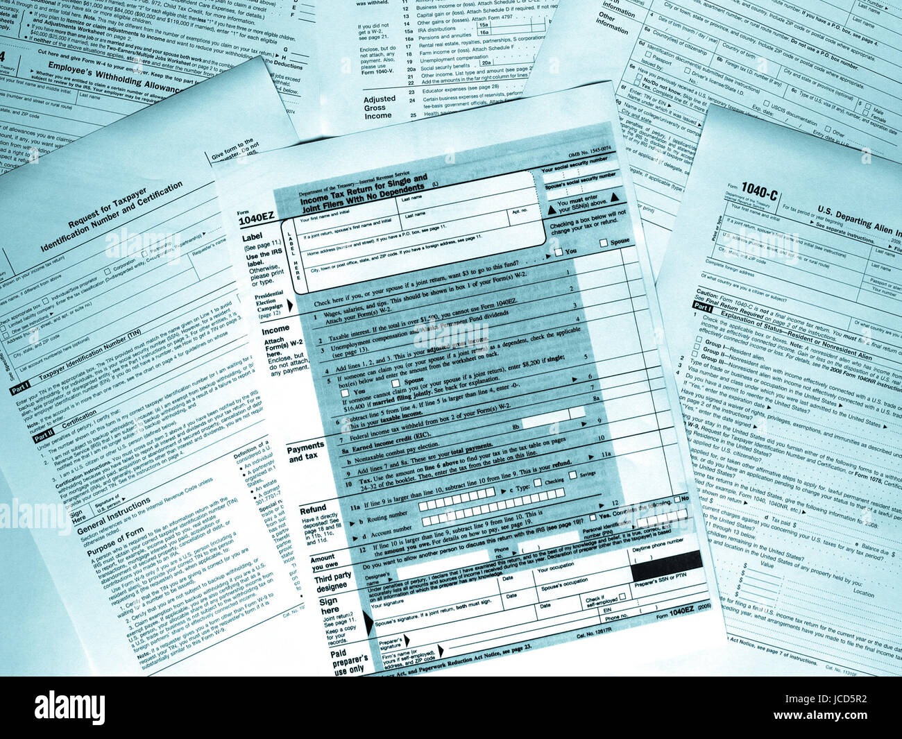 Range of various blank USA tax forms - cool cyanotype Stock Photo - Alamy