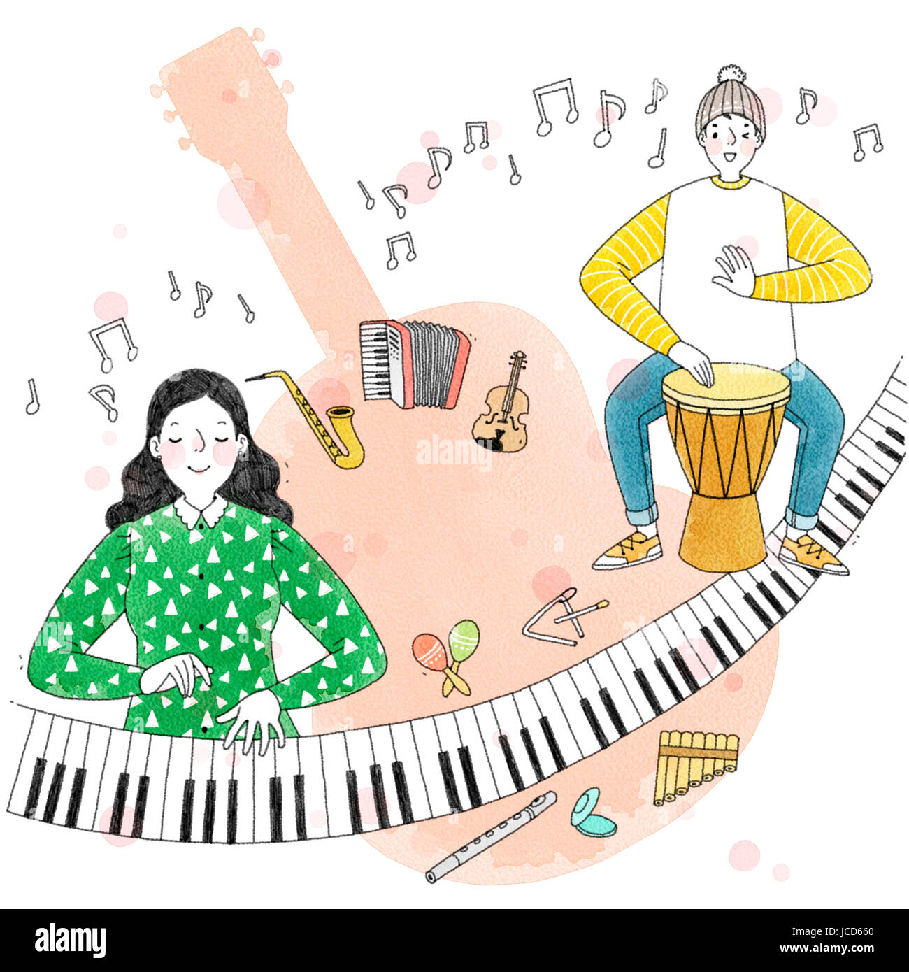 Smiling man and woman playing musical instruments Stock Photo - Alamy