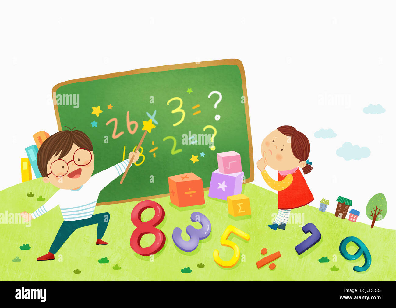 Smiling kids learning math Stock Photo - Alamy