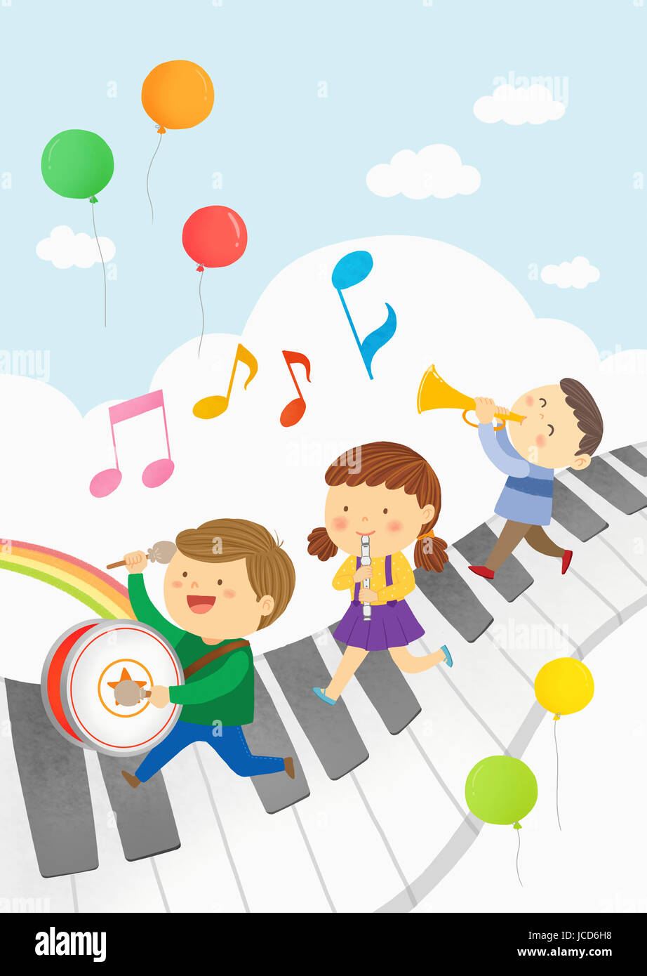 Smiling kids learning music Stock Photo - Alamy