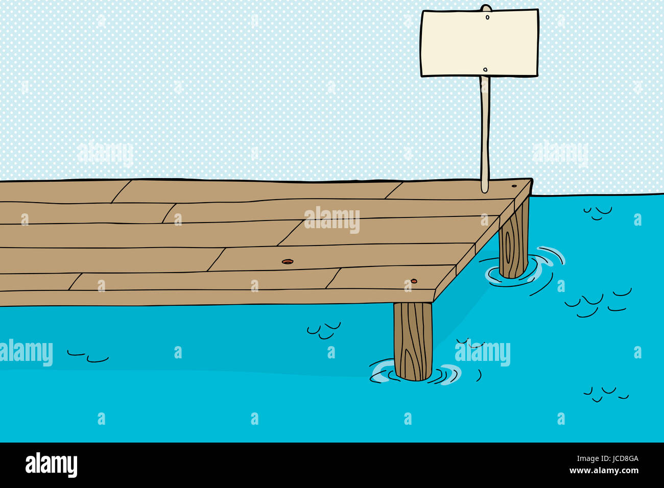 Single cartoon fishing pier with blank sign Stock Photo - Alamy