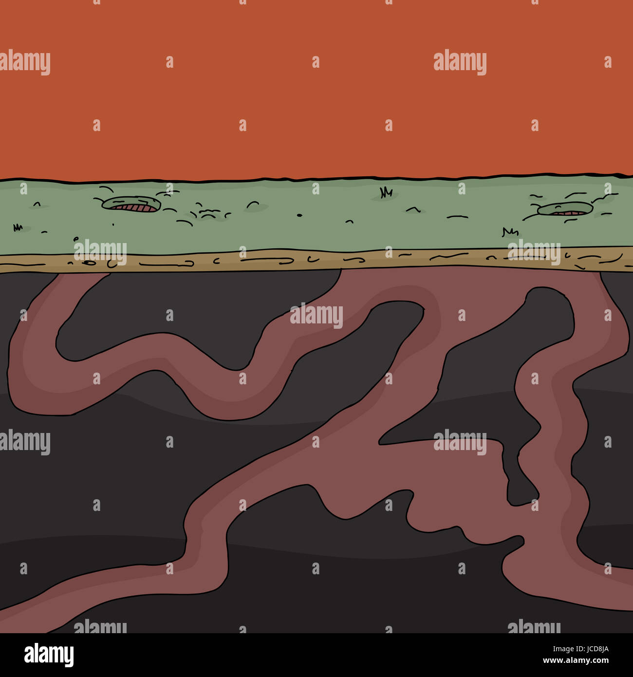 Cartoon background of underground worm tunnel cross section Stock Photo ...
