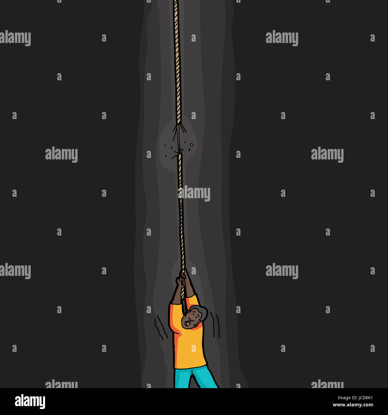 Single Black man holding on to frayed rope in pit Stock Photo - Alamy