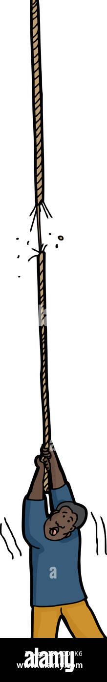 Cartoon of nervous person holding frayed rope Stock Photo - Alamy