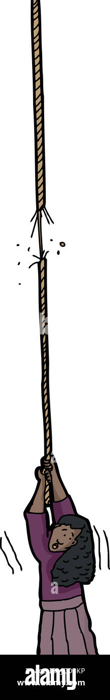 Struggling person holding on to end of frayed rope Stock Photo - Alamy