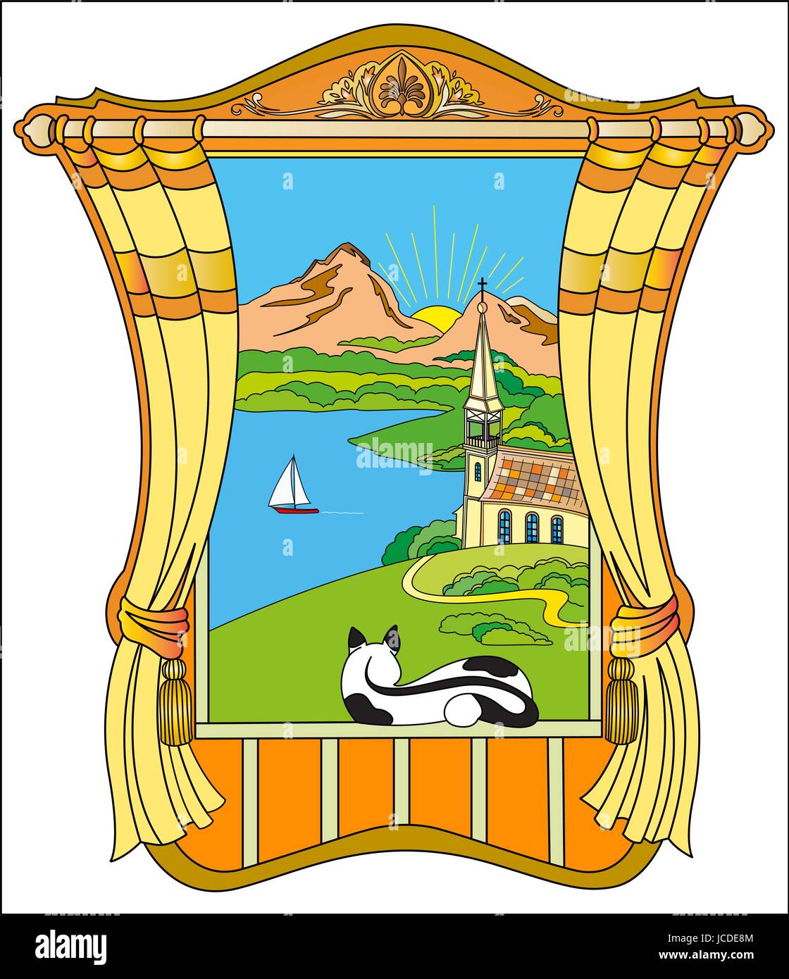 Window mountain lake Stock Vector Images - Alamy